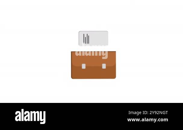 Animated of a brown briefcase with three documents or business cards ...