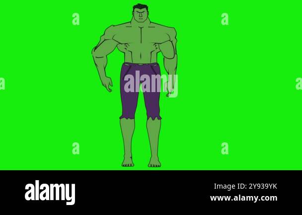 2d animated character of Muscular hulk with colored eyes wearing torn ...