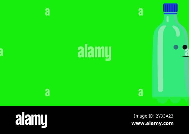 2d animated character of A shiny plastic glass bottle with a blue door ...