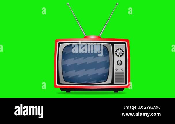 2d animated character of Nostalgic and old red tv with black and white ...