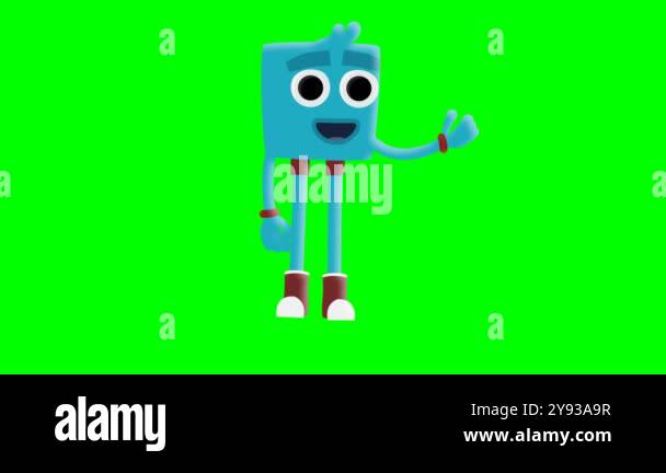 2d animated character of Blue cube-shaped cartoon character with long ...