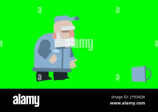 2d animated character of The old guard or the cleaner or the janitor is ...