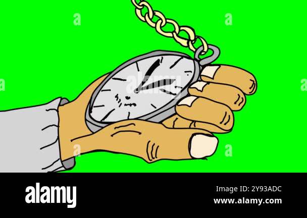 2d animated character of A cartoon hand holding a timer or watch or ...