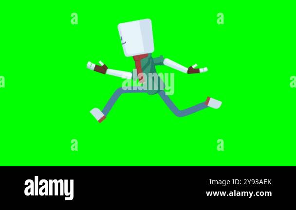 2d animated character of A man dressed as a snowman in cold and snowy ...