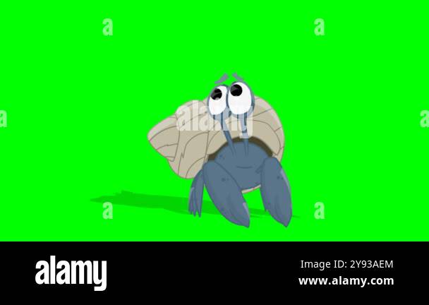 2d animated character of A crab, surprised and frightened by something ...