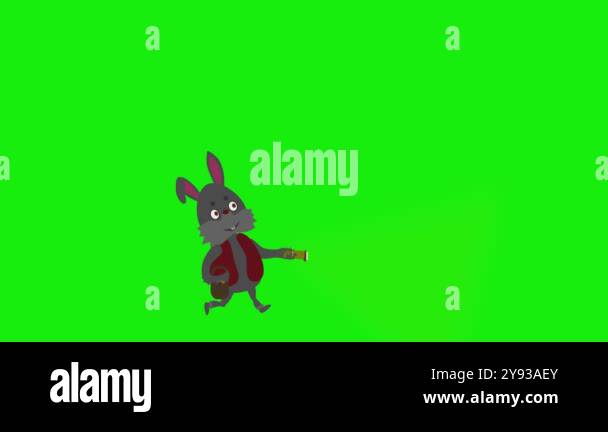 2d animated character of A gray rabbit with a red dress and a ...