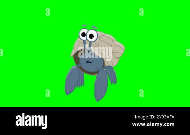 2d animated character of cute mischievous blue crab comes out of its ...