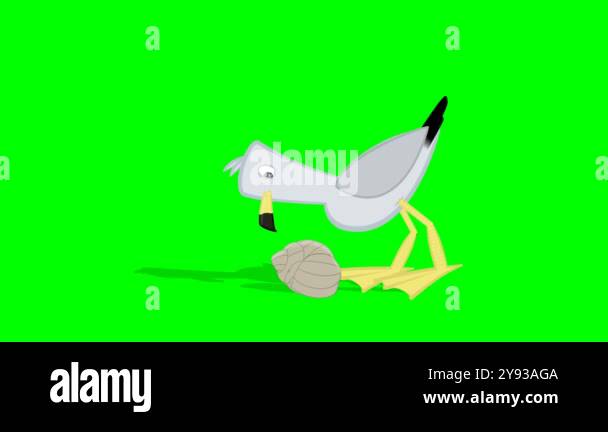 2d animated character of A cartoon seagull bird that flies in, sits ...