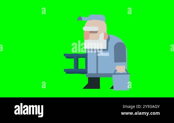 2d animated character of Old tailor man in uniform walking cycle loop ...