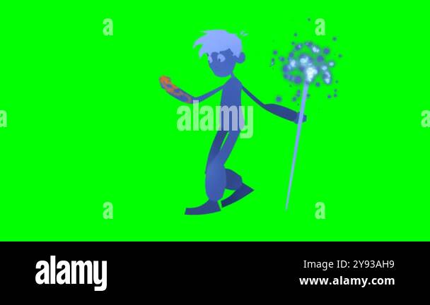 2d animated character of A man with a little boy holding a magic stick ...