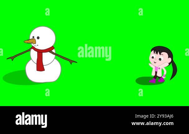 2d animated character of A little girl in a winter coat is throwing a ...