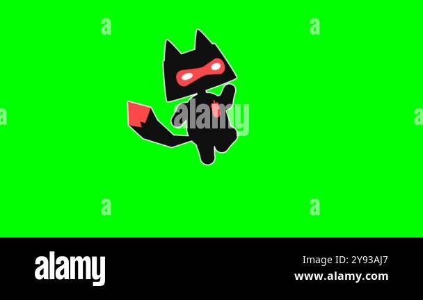 2d animated character of A black cat in a batman costume with its tail ...
