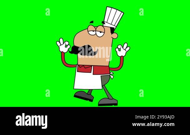 2d animated character of A happy proud chef man in a chef's uniform ...