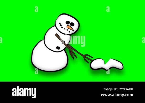 2d animated character of An artistic white snowman with wooden hands ...