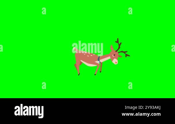 2d animated character of A running stag enters the scene, looks around ...