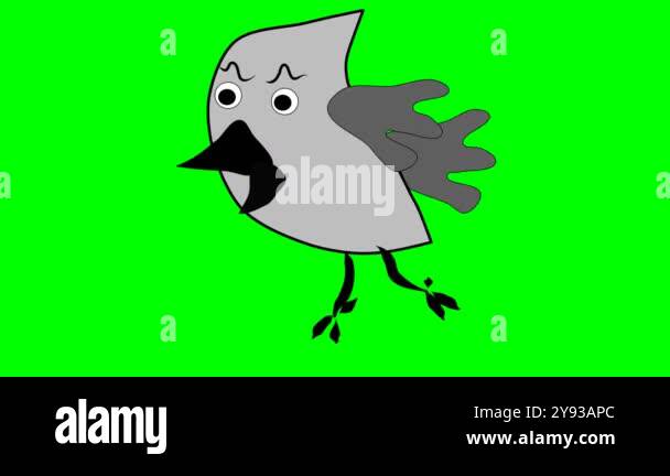 2d animated character of A bird, perhaps a crow, is flying and flapping ...