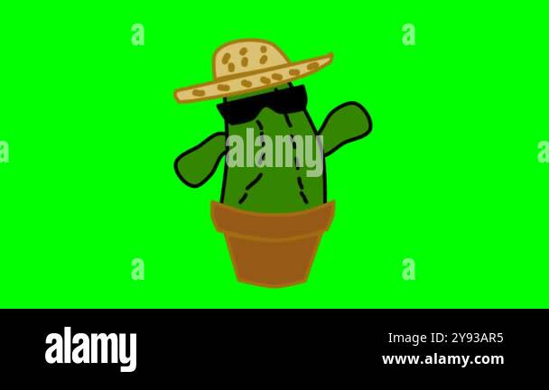 2d animated character of Cactus full of blades in a pot dancing and ...