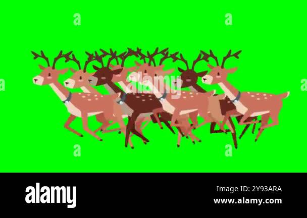 2d animated character of Deer herd and antlered deer herd running at ...