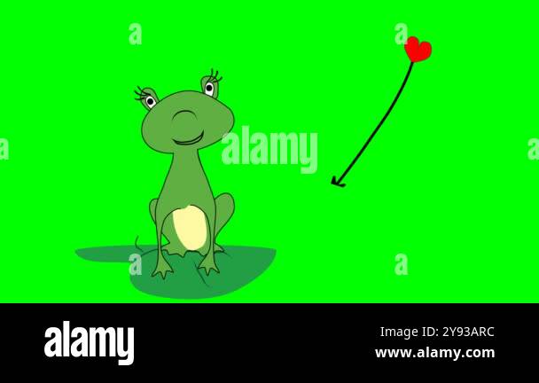 2d animated character of A beautiful female frog sits on a lotus leaf ...