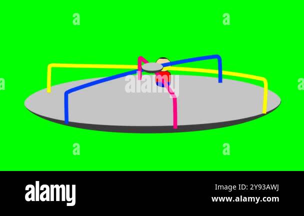 2d animated character of Ground carousel for children on which a child ...