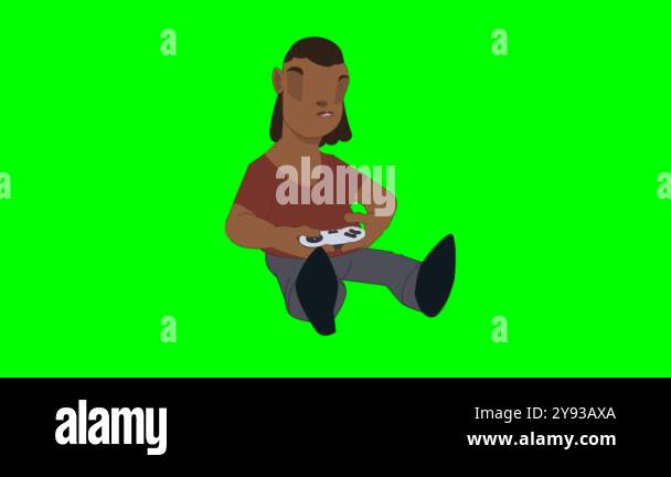2d animated character of A lazy gamer man or boy playing a computer ...
