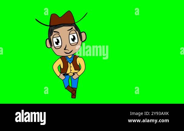 2d animated character of A a cowboy hat and vest and a special outfit ...