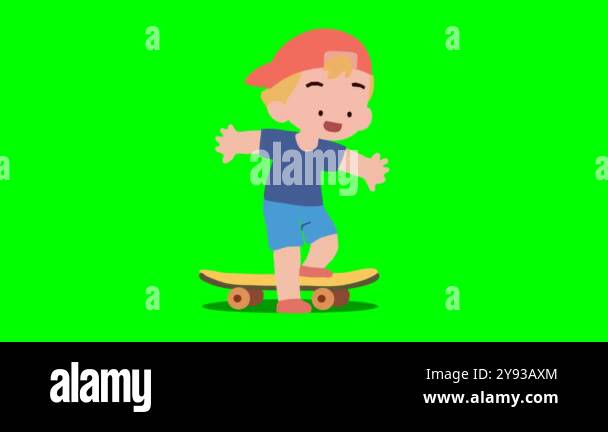 2d animated character of Athletic boy skiing or skating in park or ...