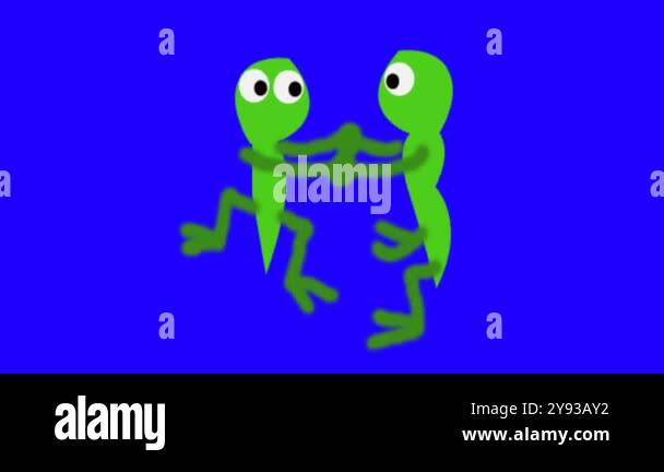 2d animated character of Two happy dancing frogs or lizards that dance ...