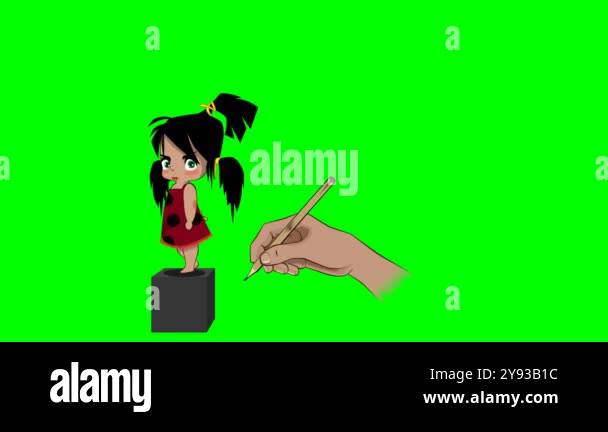 2d animated character of A little girl playing spins around herself by ...