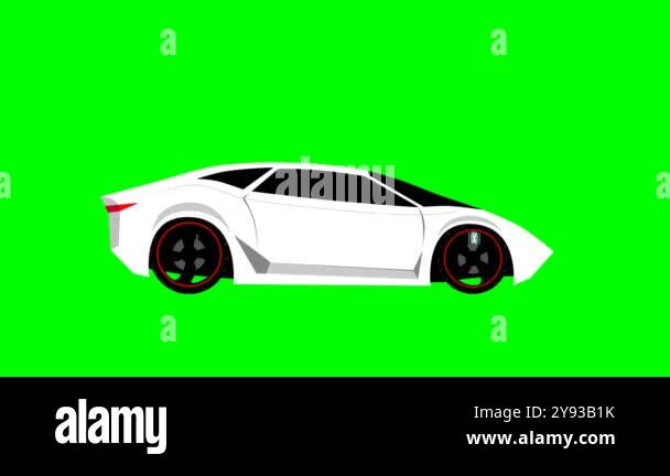 2d animated character of A white lamborghini car is racing at speed on ...
