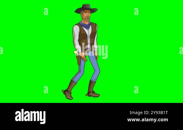 2d animated character of A man with a cowboy hat and a gun and a cowboy ...