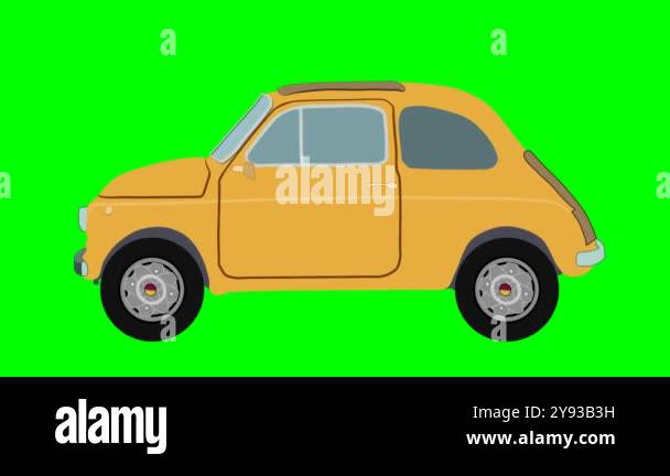 2d animated character of A yellow old classic car is racing at speed on ...