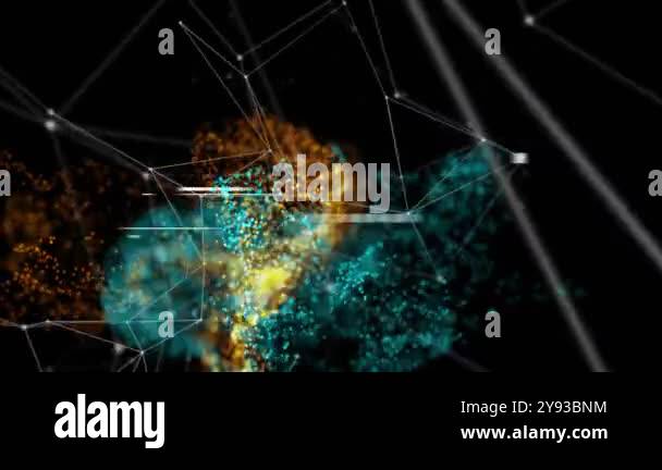 Animation of network of connections over white shapes and light spots ...