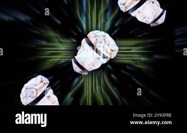 AI text animation over digital brain and circuit board graphics. Technology, artificial ...