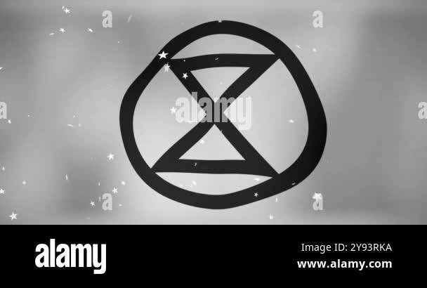 Animation of white stars over extinction symbol on white background ...