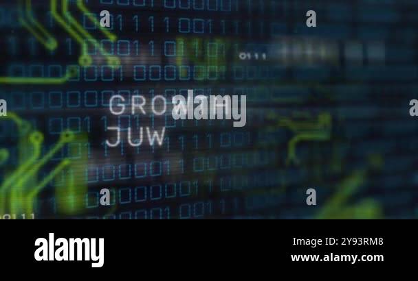 Growth Hacking Text Animation Over Binary Code And Digital Circuit