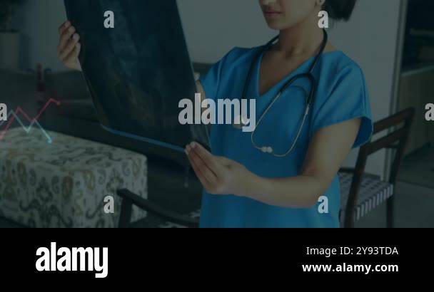 Analyzing X-ray, healthcare professional with stethoscope, heart rate ...