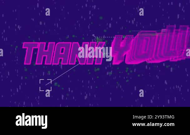 Thank you! text animation over digital rain and technical graphics ...
