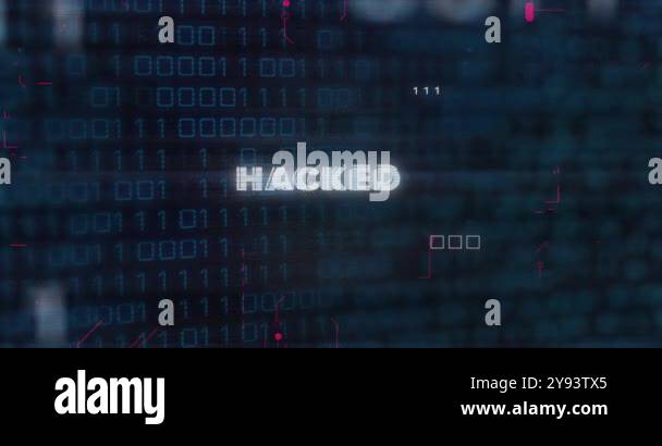 Hacked Text Animation Over Binary Code And Digital Data Background
