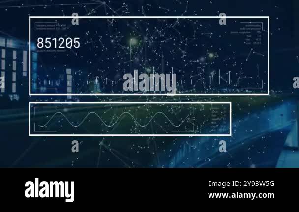 Network connections and data visualization animation over cityscape at ...