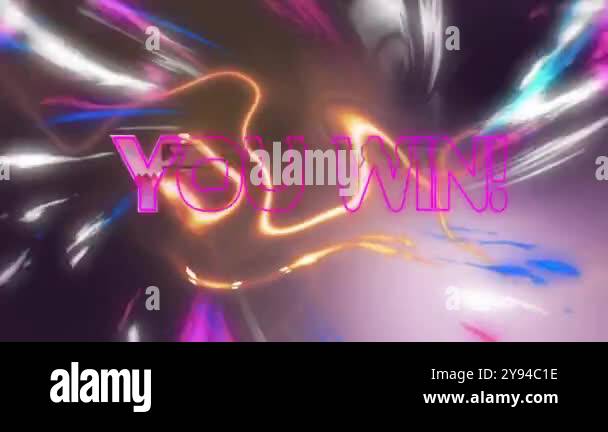 You Win text animation over colorful neon lights and geometric shapes ...