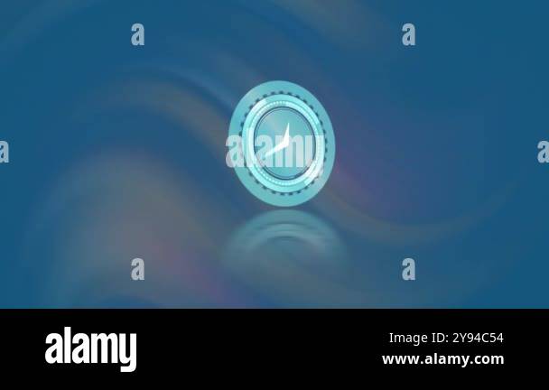 Rotating checkmark icon, futuristic animation on blue gradient ...