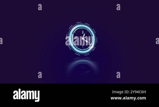 Digital clock animation with futuristic blue interface on dark ...
