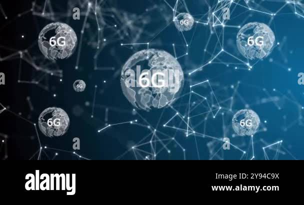 6G network and global connectivity animation over digital world map ...