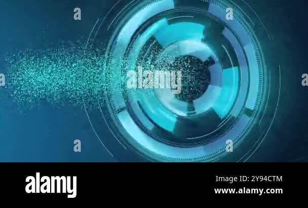 Animation of dna strand over data processing and scope scanning on black background. Global ...
