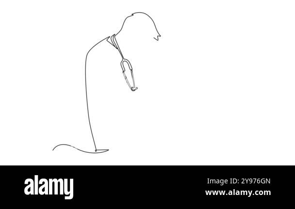 Self drawing animation of single line draw male pediatric doctor giving ...
