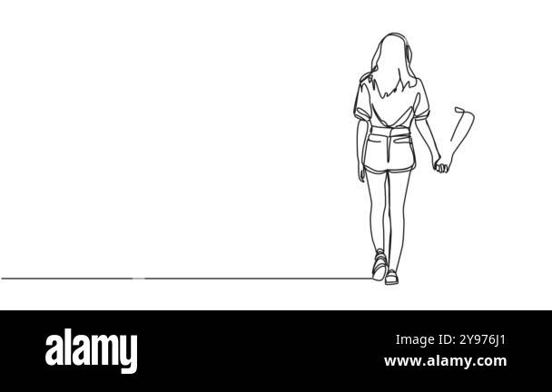 animated continuous single line drawing of young couple walking hand in ...