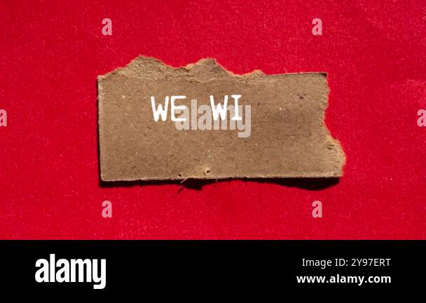 We will miss you message writing on ripped brown torn paper piece on red background. Conceptual ...