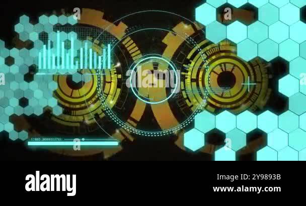 Animation of scope scanning over diagrams and data processing. Technology, business and digital ...