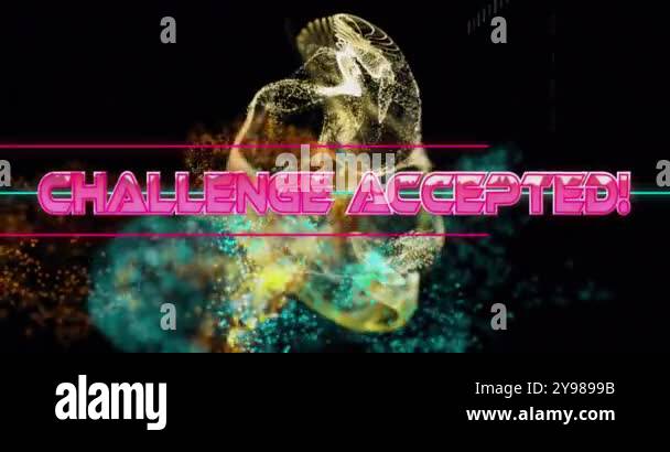 Animation of challenge accepted text over data processing and light ...